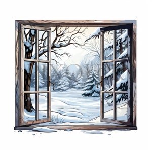 Snowy Window Clipart | 10 High Quality JPG | Winter Illustration | Cozy ...