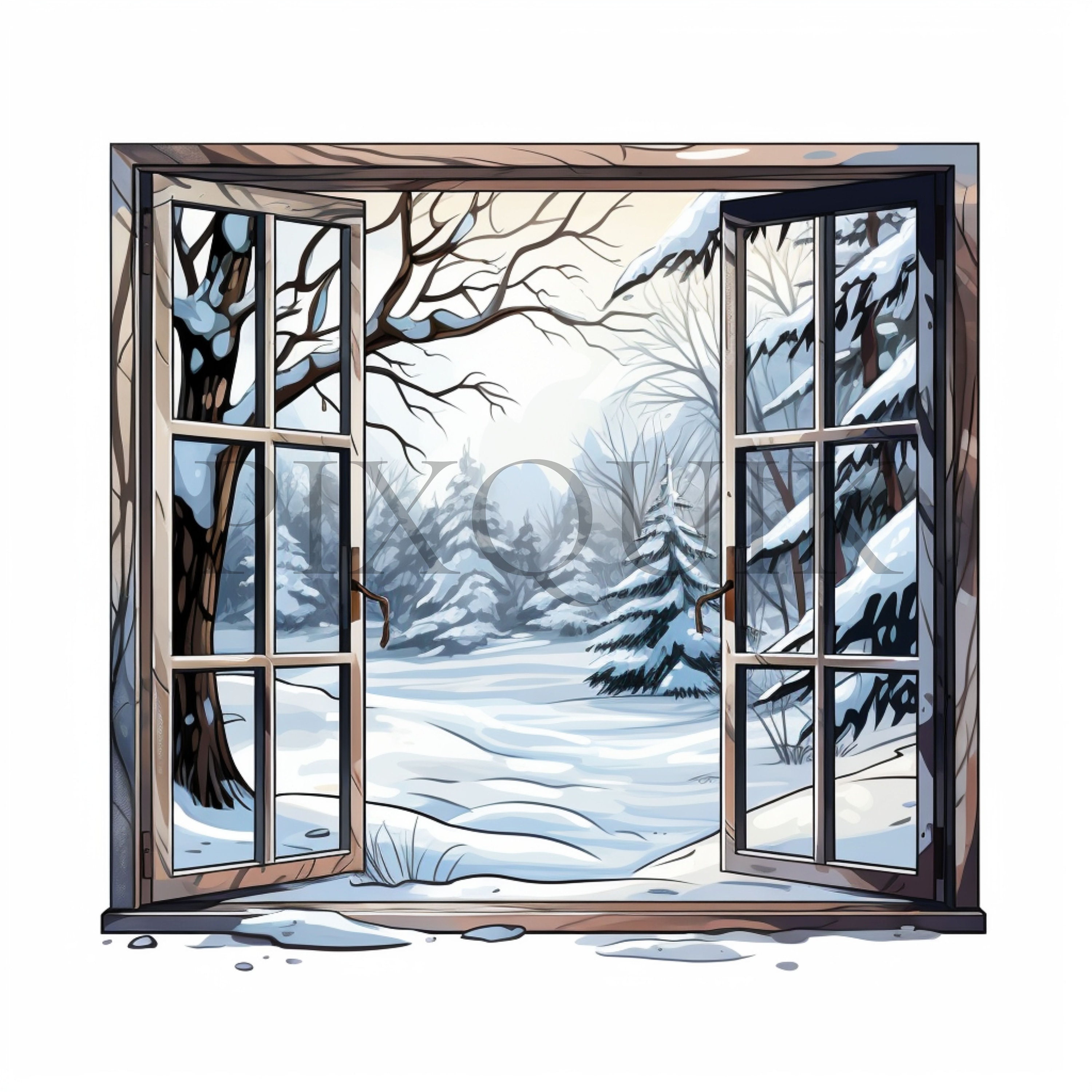 Snowy Window Clipart 10 High Quality JPG Winter Illustration Cozy ...