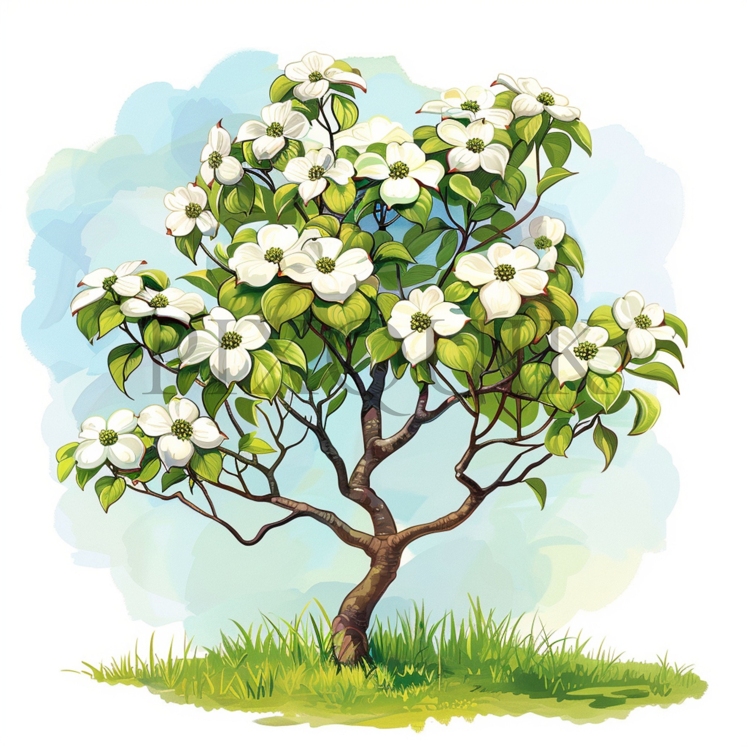 Watercolor Dogwood Tree Clipart | Floral JPG Images (digital Download ...