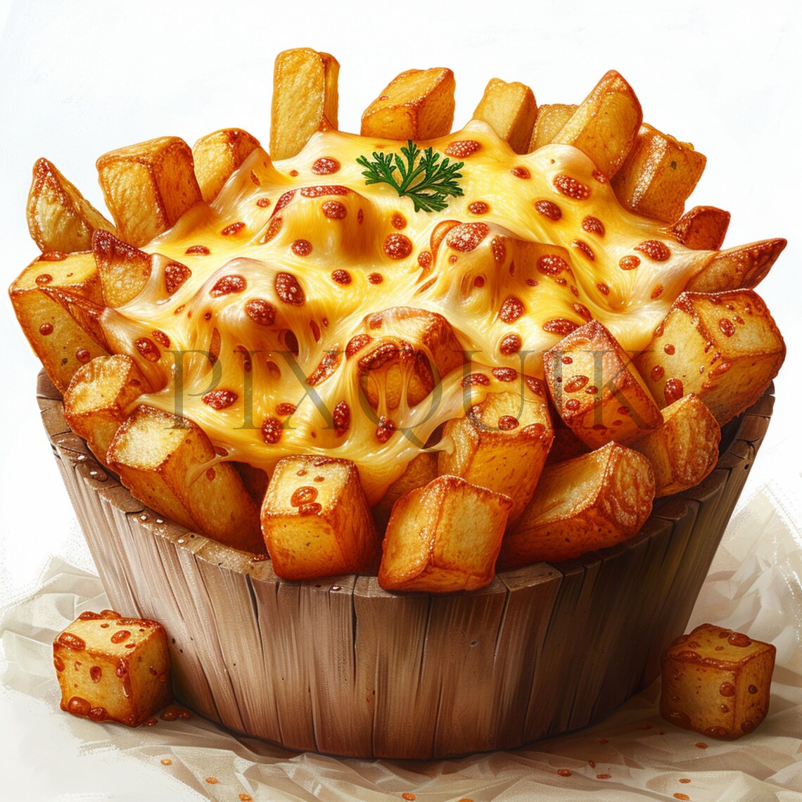 Watercolor Cheese Fries Clipart 10 High-quality Jpgs Kitchen Decor Food Illustrations Digital ...