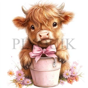 Baby Cow Watercolor Clipart: Pink Bow, Farm Animal (JPG & PNG) - Etsy