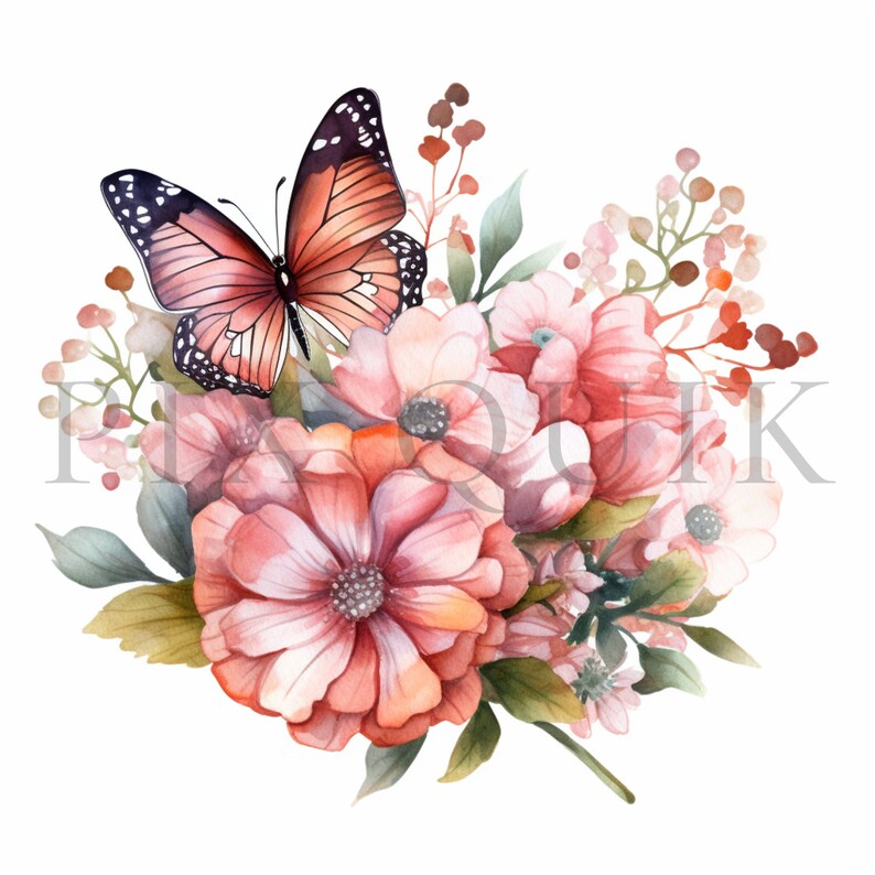 Floral Watercolor Butterfly Clipart 10 High Quality Jpgs Printable ...