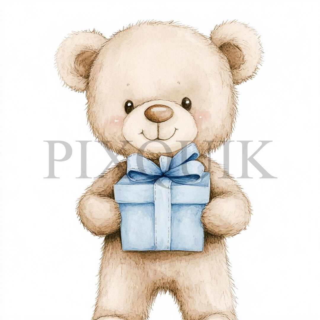 Teddy Bear Watercolor Clipart | Blue Gift, Boho Art (10 JPG) - Etsy