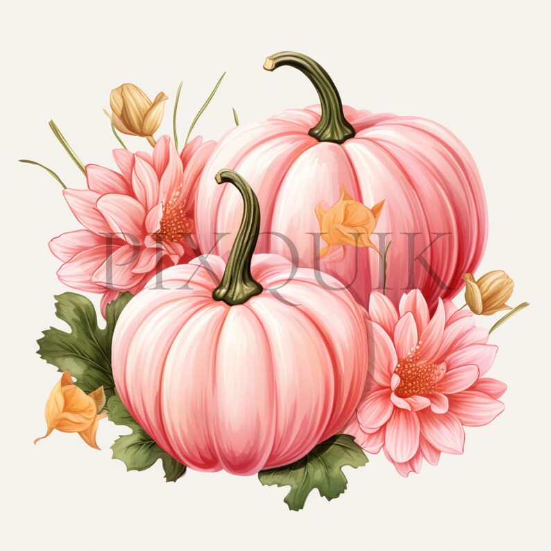 Pink Pumpkin Clipart | Floral Autumn Vector (digital Download) - Etsy