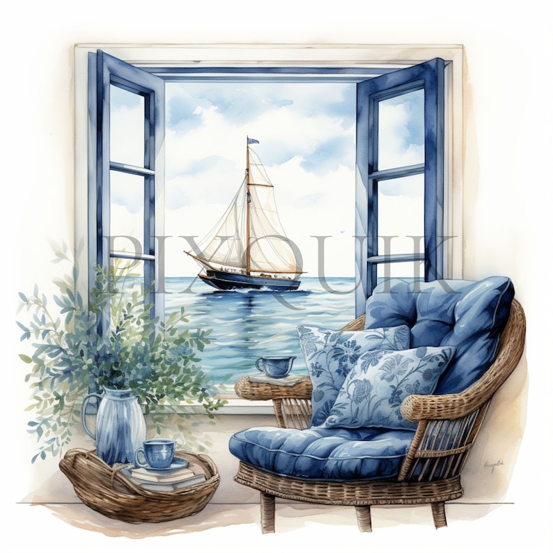 Watercolor Nautical Window Clipart | Maritime Art Prints (digital ...