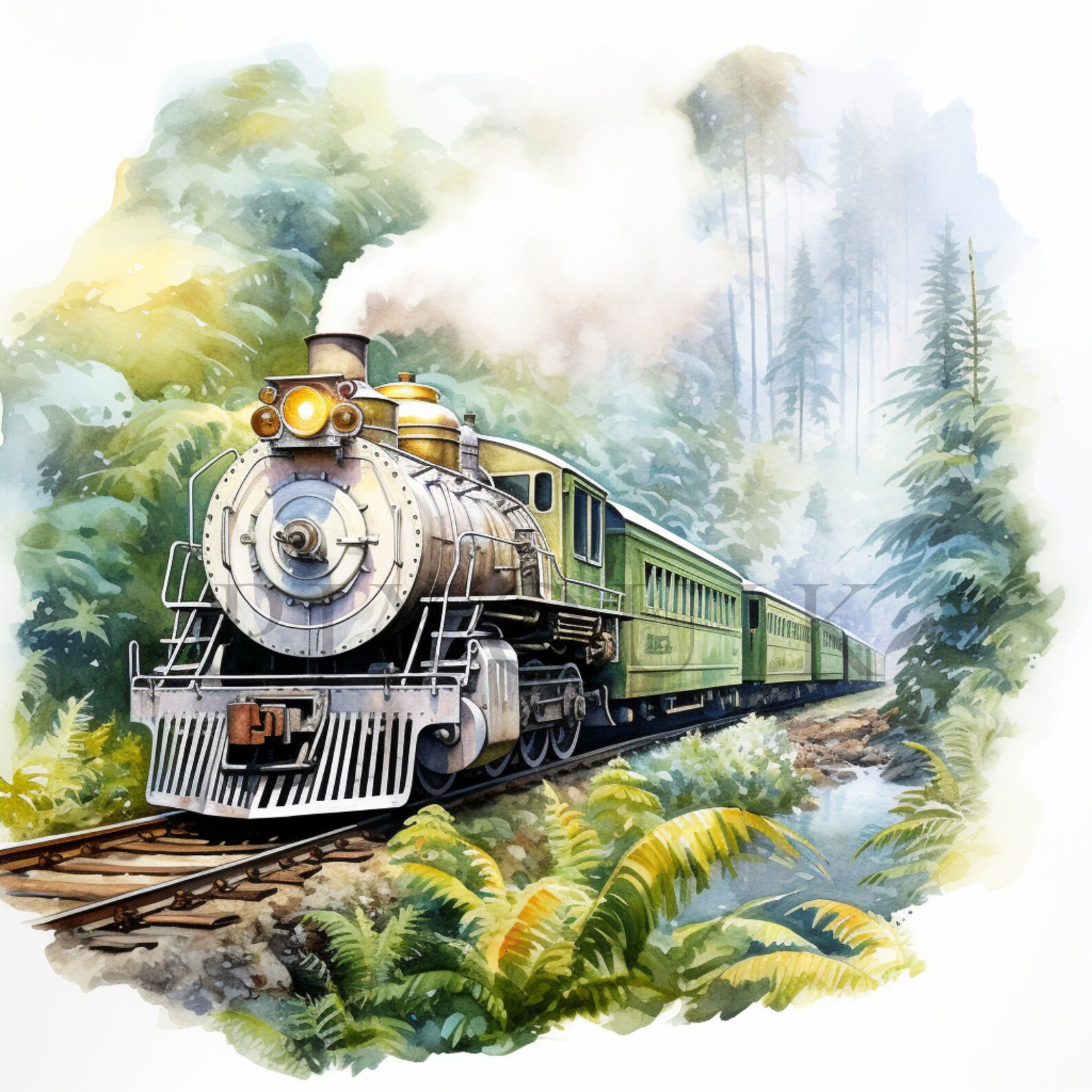 Watercolor Steam Train Clipart 10 High Quality Jpgs Digital Download ...