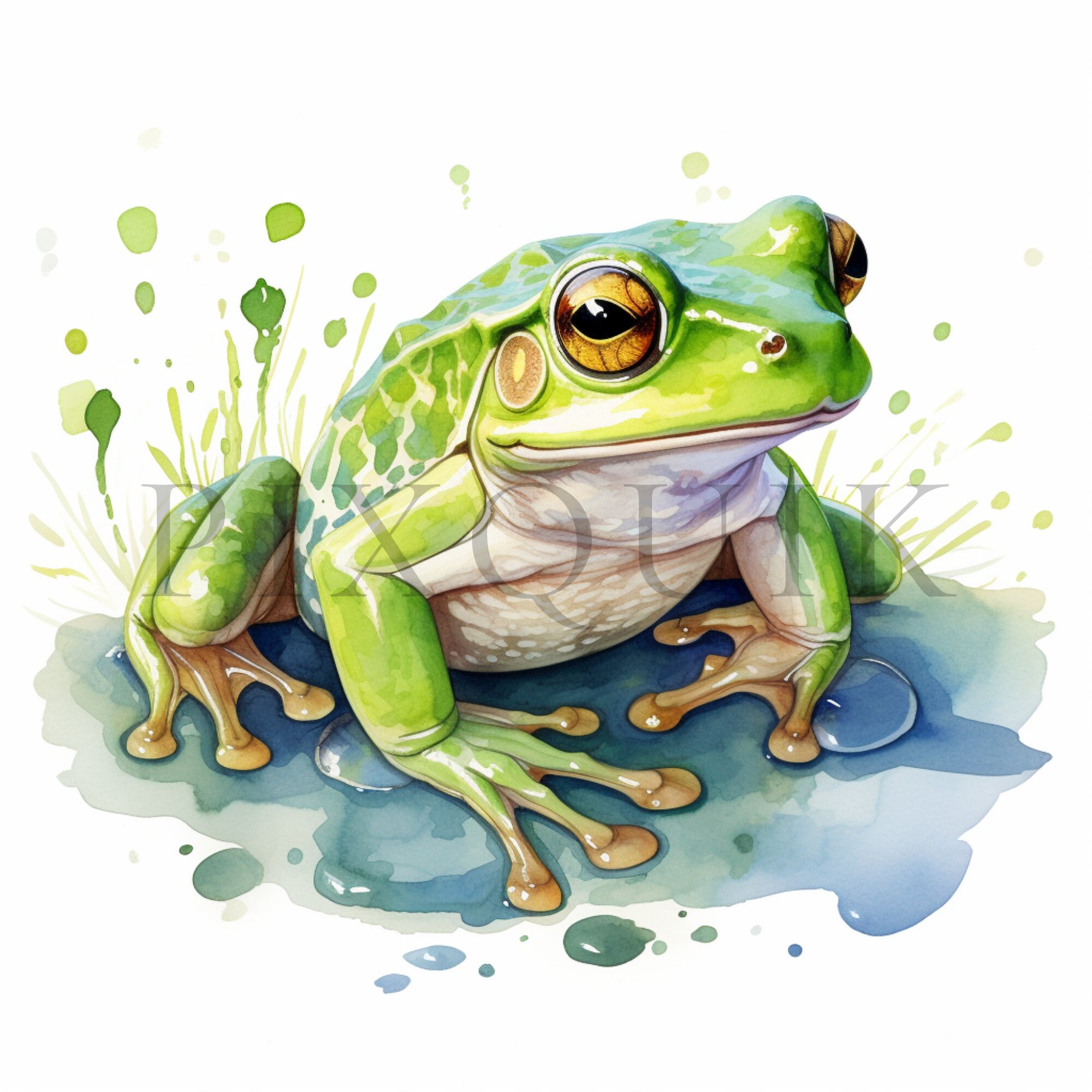 Green Frog Clipart | Watercolor Style Animal Illustration (digital ...