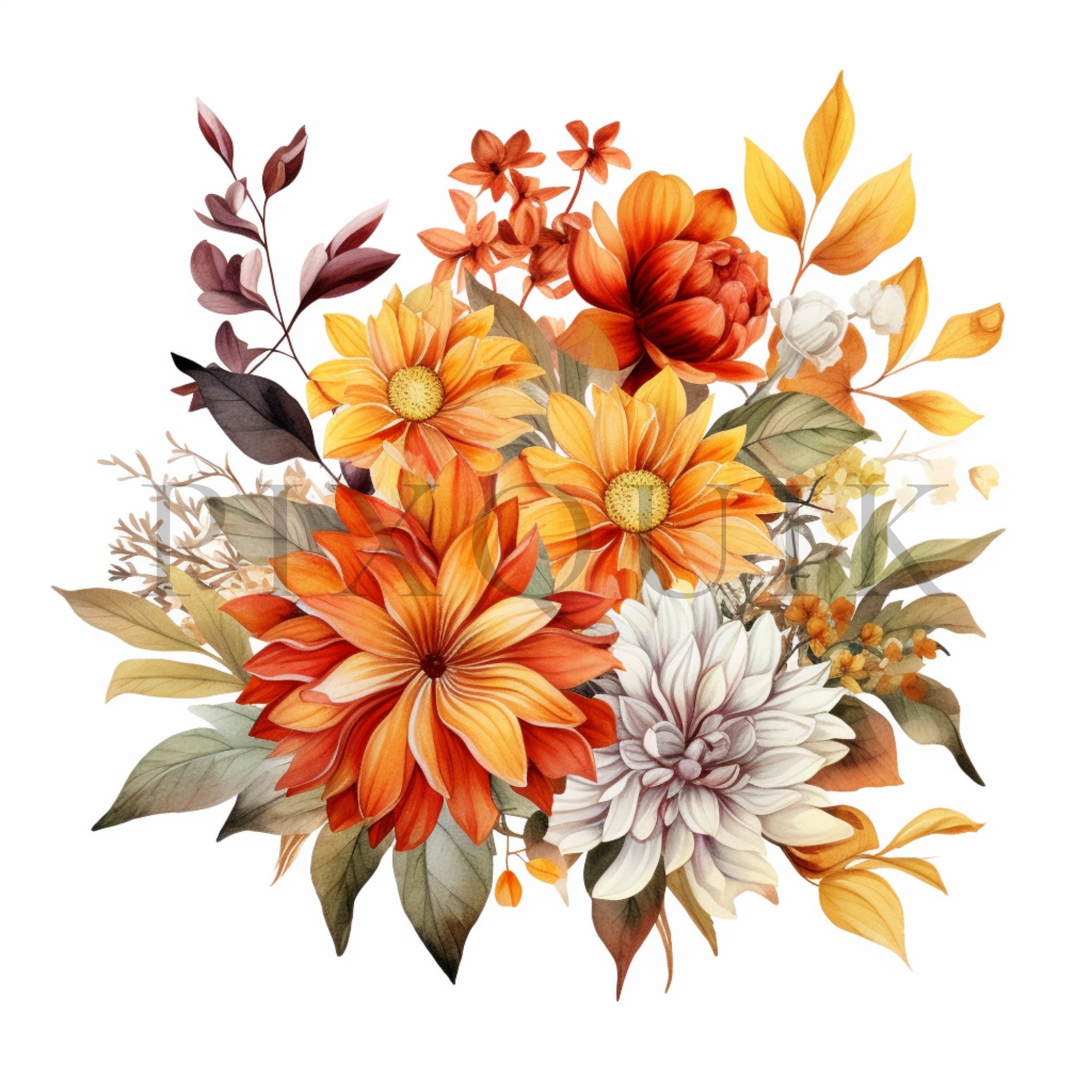 Watercolor Autumn Flowers Clipart | 10 Jpgs (digital Download) - Etsy
