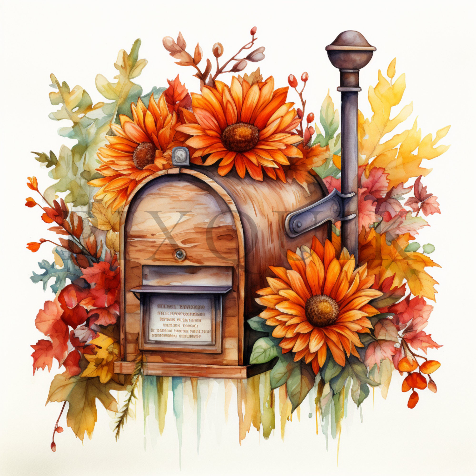 Autumn Mailbox Clipart 10 High Quality Jpgs Digital Download Flower ...