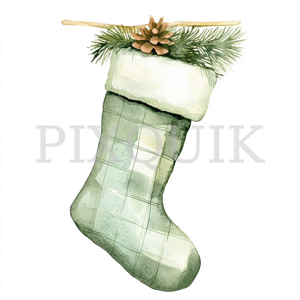 Watercolor Christmas Stocking Clipart: Green Bohemian Art (PNG Files ...