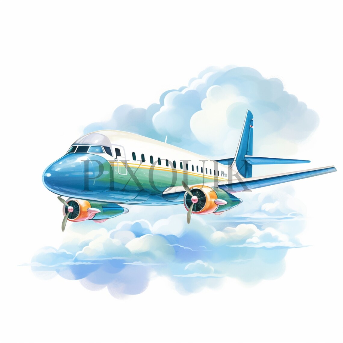 Watercolor Airplane Clipart – Aviation Art, Aircraft Illustration (jpgs ...