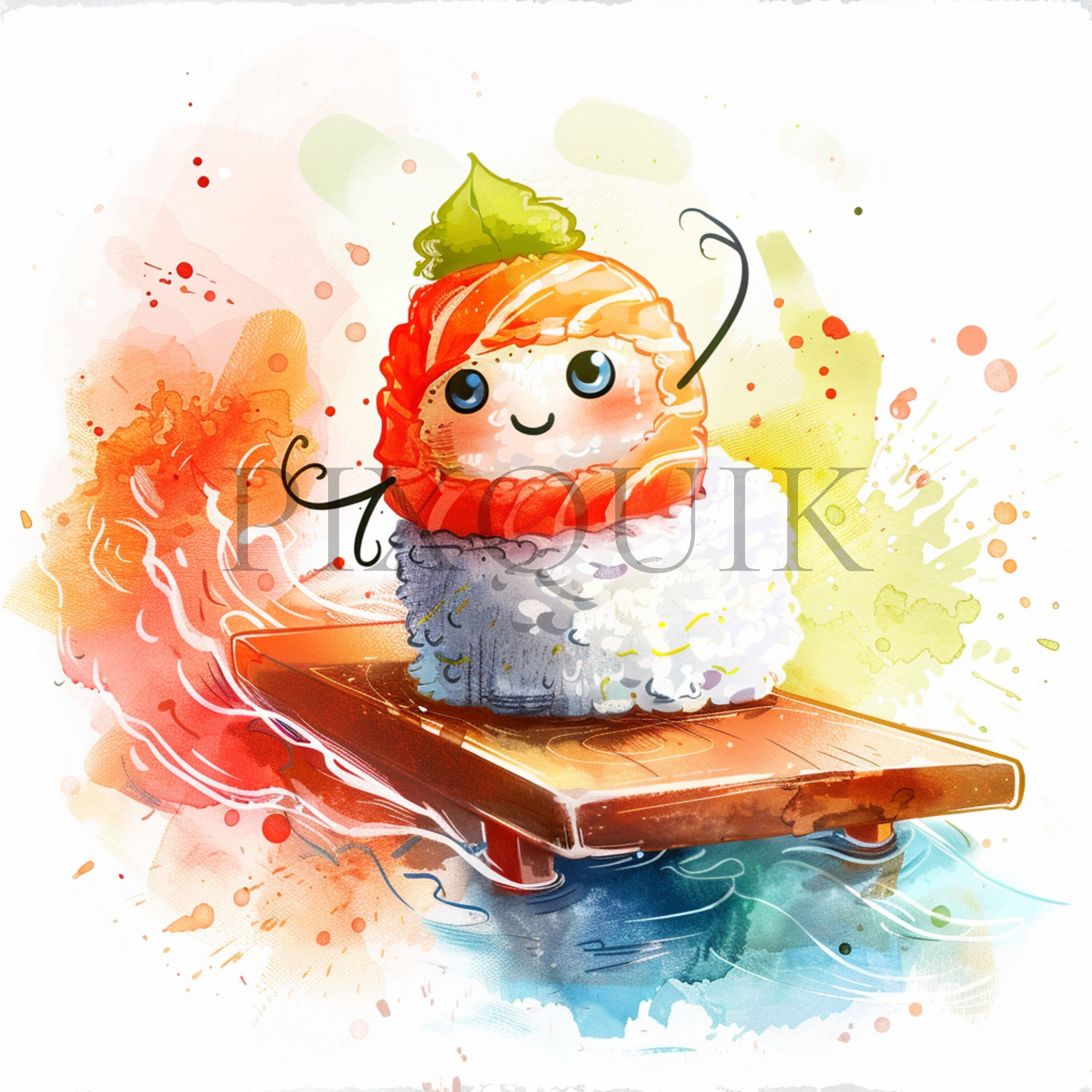 Watercolor Sushi Clipart Cartoon Sushi Watercolor Japanese Food Clipart ...