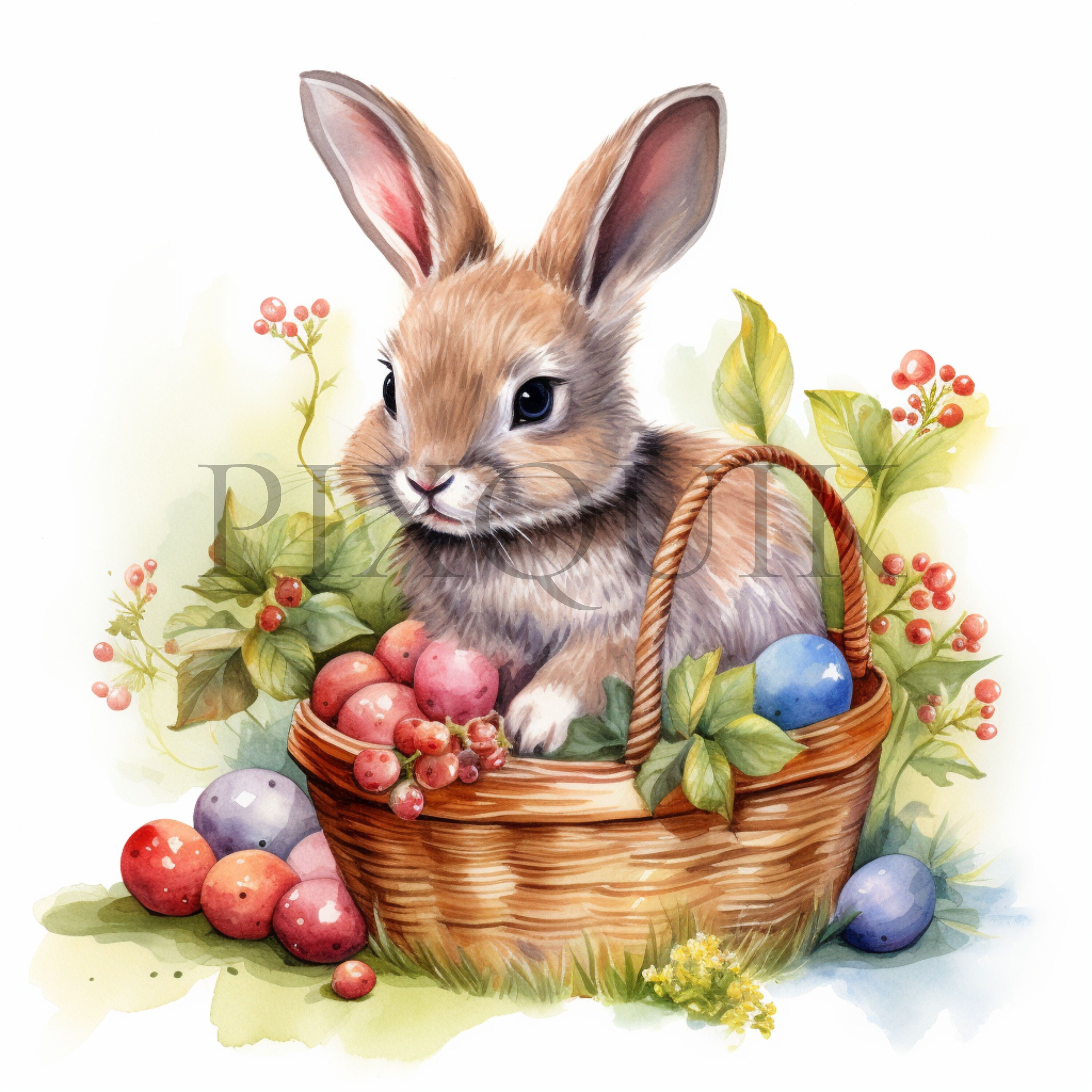 Watercolor Easter Bunny Clipart – Spring Scrapbooking (jpgs, Instant ...