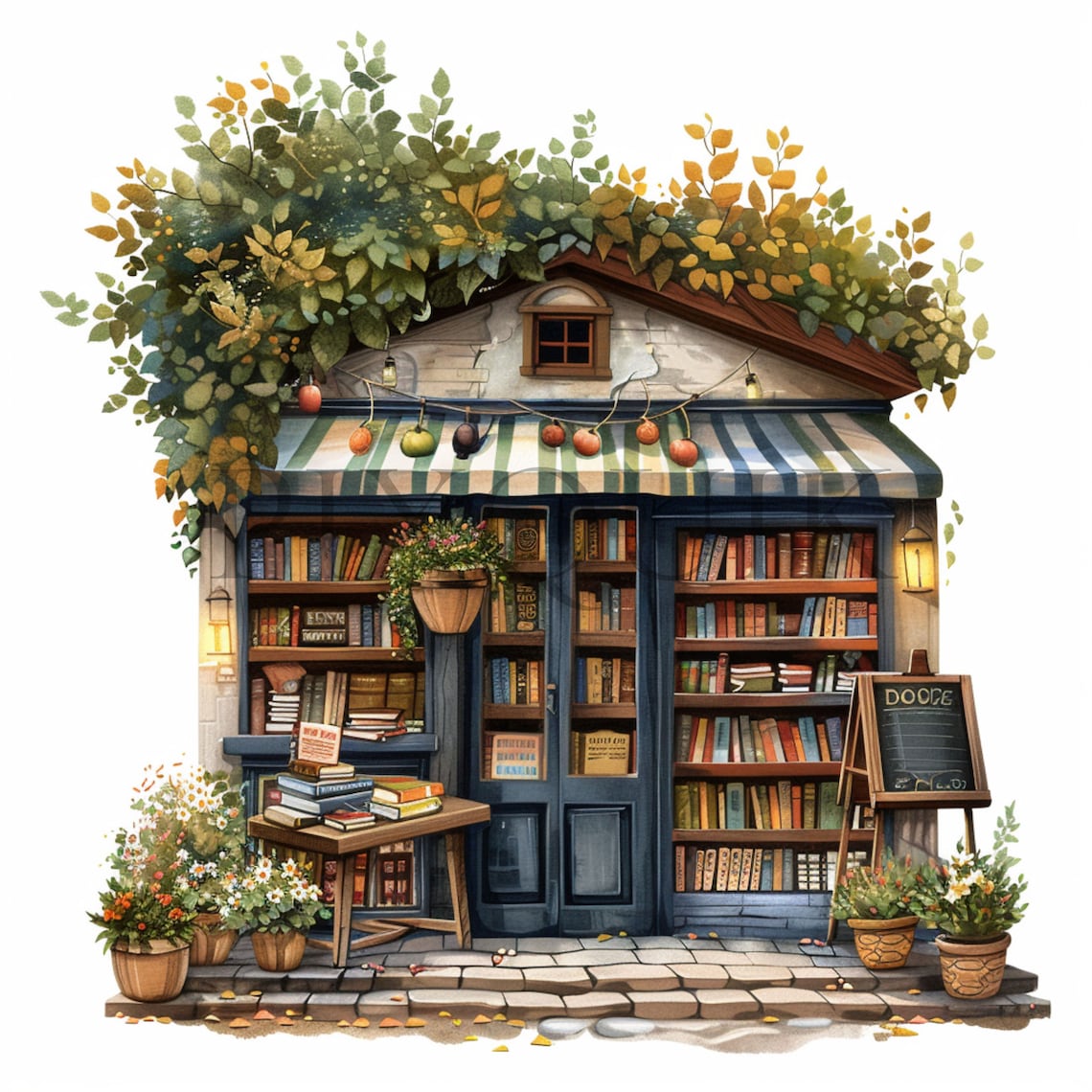 Watercolor Cute Bookstore Clipart 10 High Quality Jpgs Book Lover ...