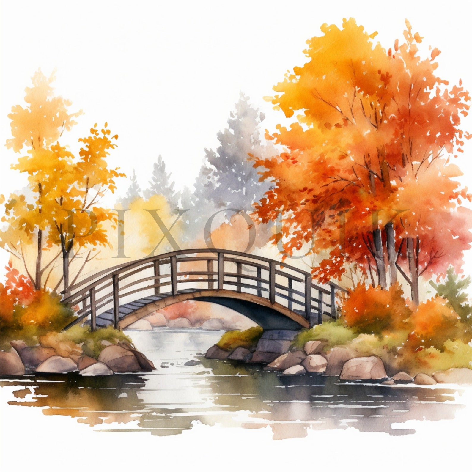 Autumn Landscape Clipart | Watercolor Fall Scene (digital Download) - Etsy