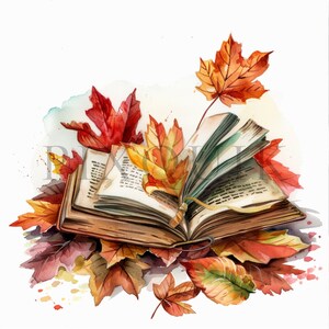 Watercolor Autumn Book Clipart | Fall Leaves JPG (digital Download) - Etsy