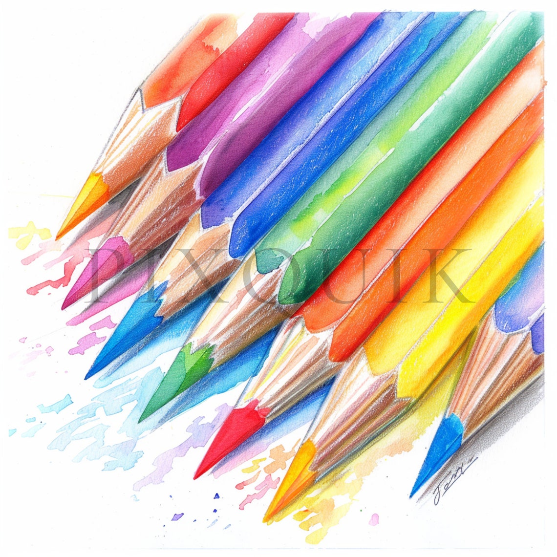 Watercolor Pencil Clipart | Colorful Stationery Art (digital Download ...