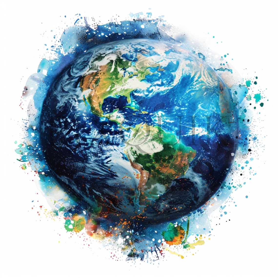 Watercolor Earth Clipart | Planet Illustration, Global Art (jpgs) - Etsy