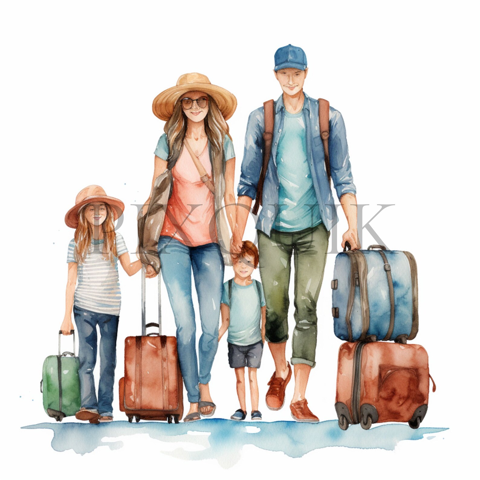 Family Travel Clipart | Watercolor Vacation Art (digital Download) - Etsy