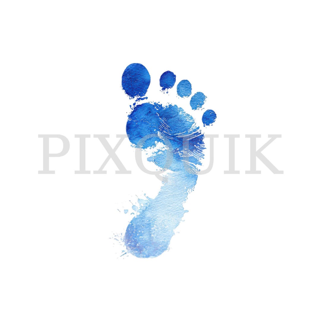 Watercolor Blue Baby Footprint Clipart Set | High-quality Jpgs ...