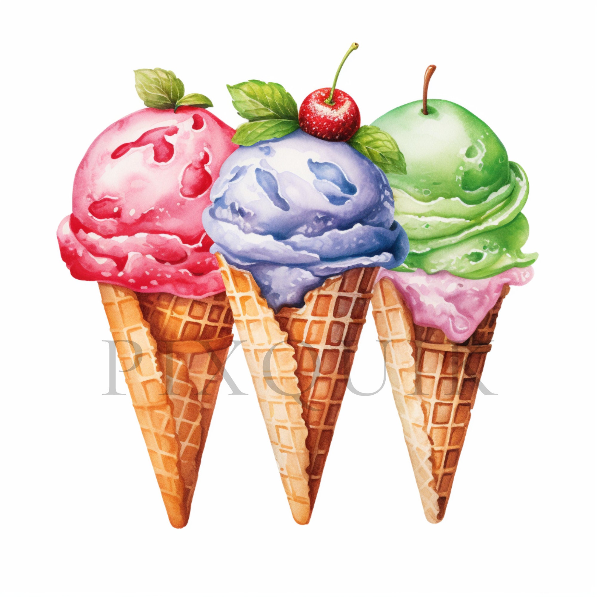 Watercolor Ice Cream Clipart | 10 High Quality Jpgs | Digital Download ...