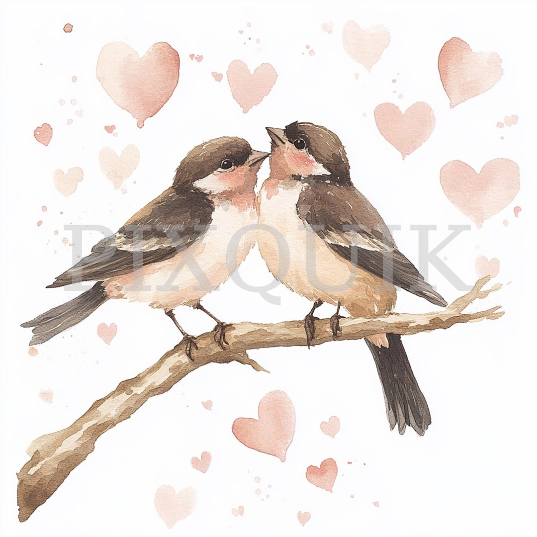 Valentijn-tortelduifjes op een tak | 7 Valentijnsillustraties | Kaarten ...