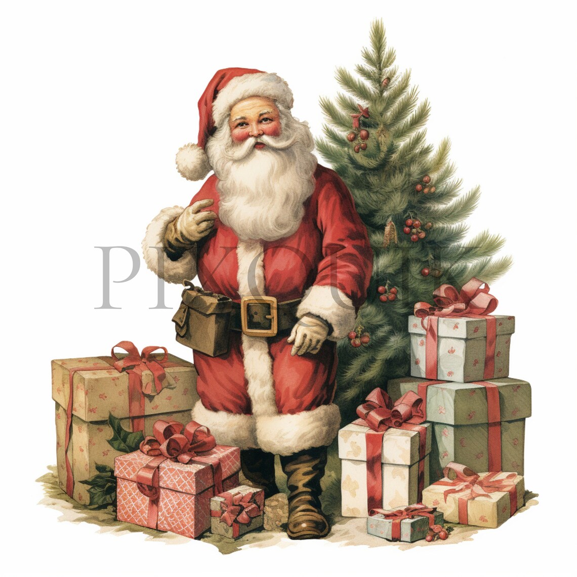 Vintage Santa Clipart | Retro Christmas Illustrations (digital Download ...