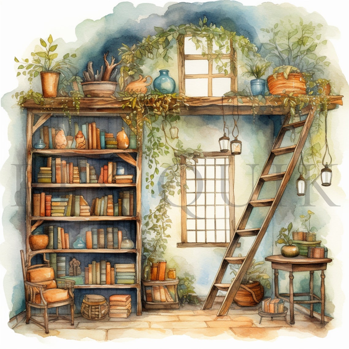Watercolor Bookshelf Clipart 10 High Quality Jpgs Library Books Clipart ...