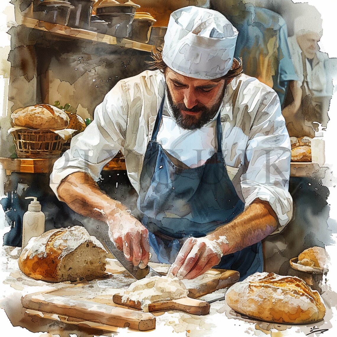 Watercolor Baker Clipart | Chef Illustration, Bakery Art (digital ...