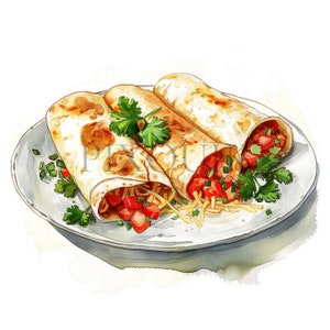 Watercolor Burrito Clipart 10 High Quality Jpgs Breakfast Burrito ...