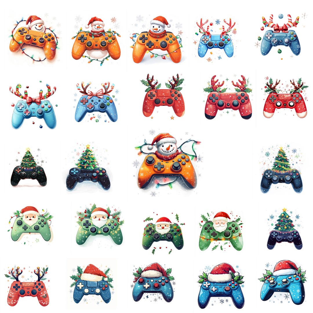 Christmas Gaming Control Clipart 24 PNG Files Card Making Digital Paper ...