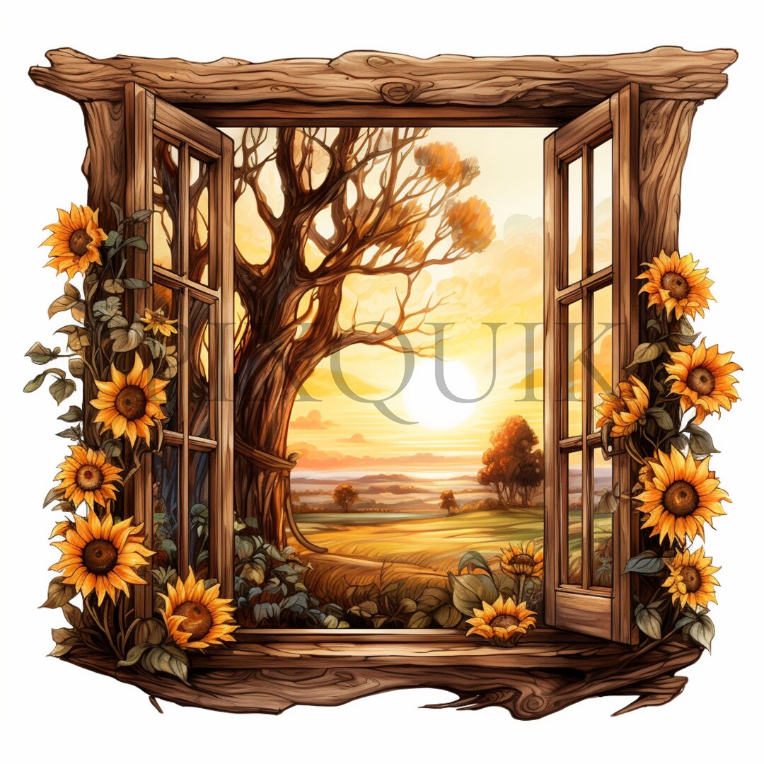 Old Window Clipart | 10 High Quality Jpgs | Sunset View Window | Rustic ...