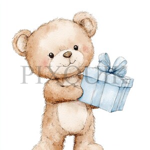 Teddy Bear Watercolor Clipart | Blue Gift, Boho Art (10 JPG) - Etsy