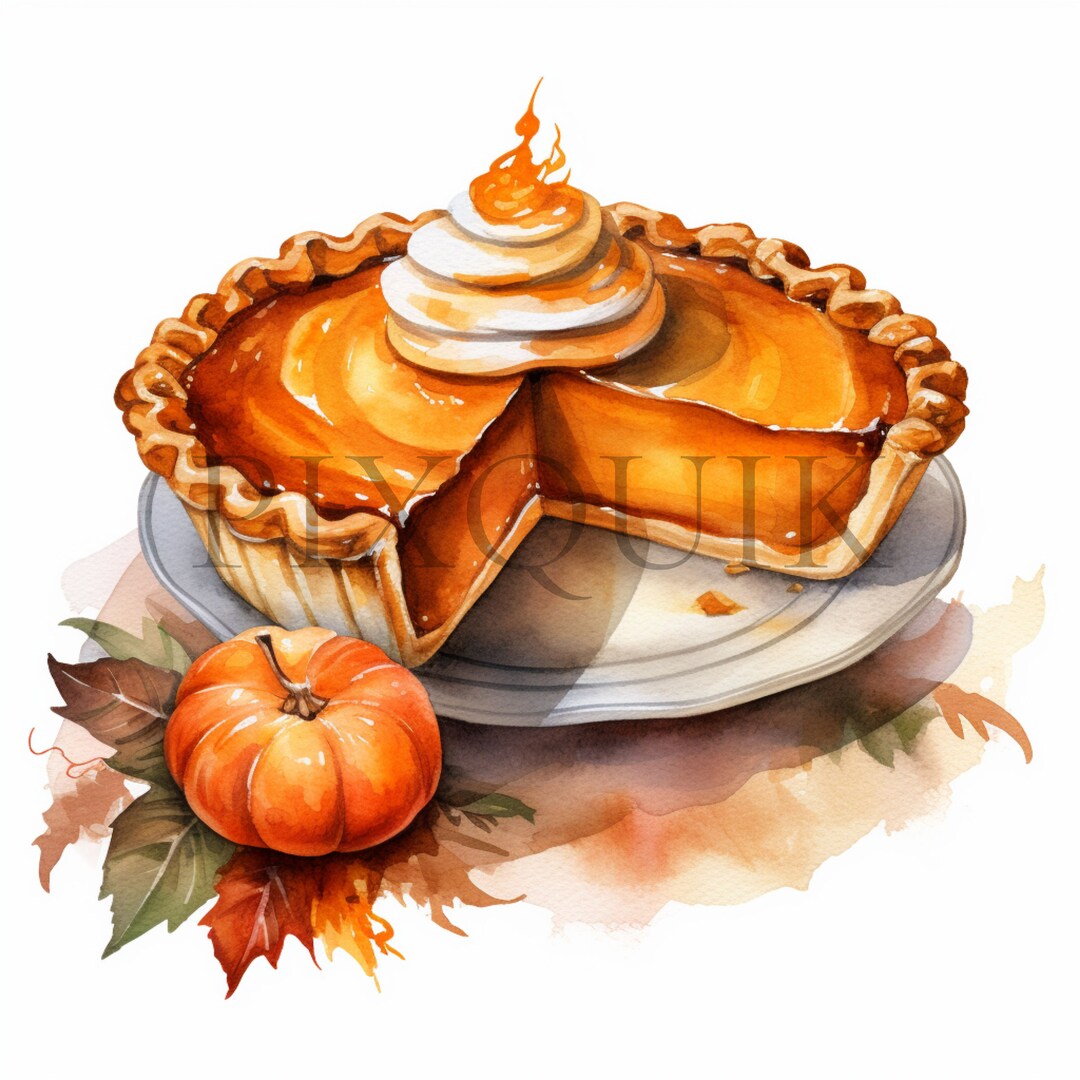 Watercolor Pumpkin Pie Clipart | Fall Harvest Graphics (digital ...