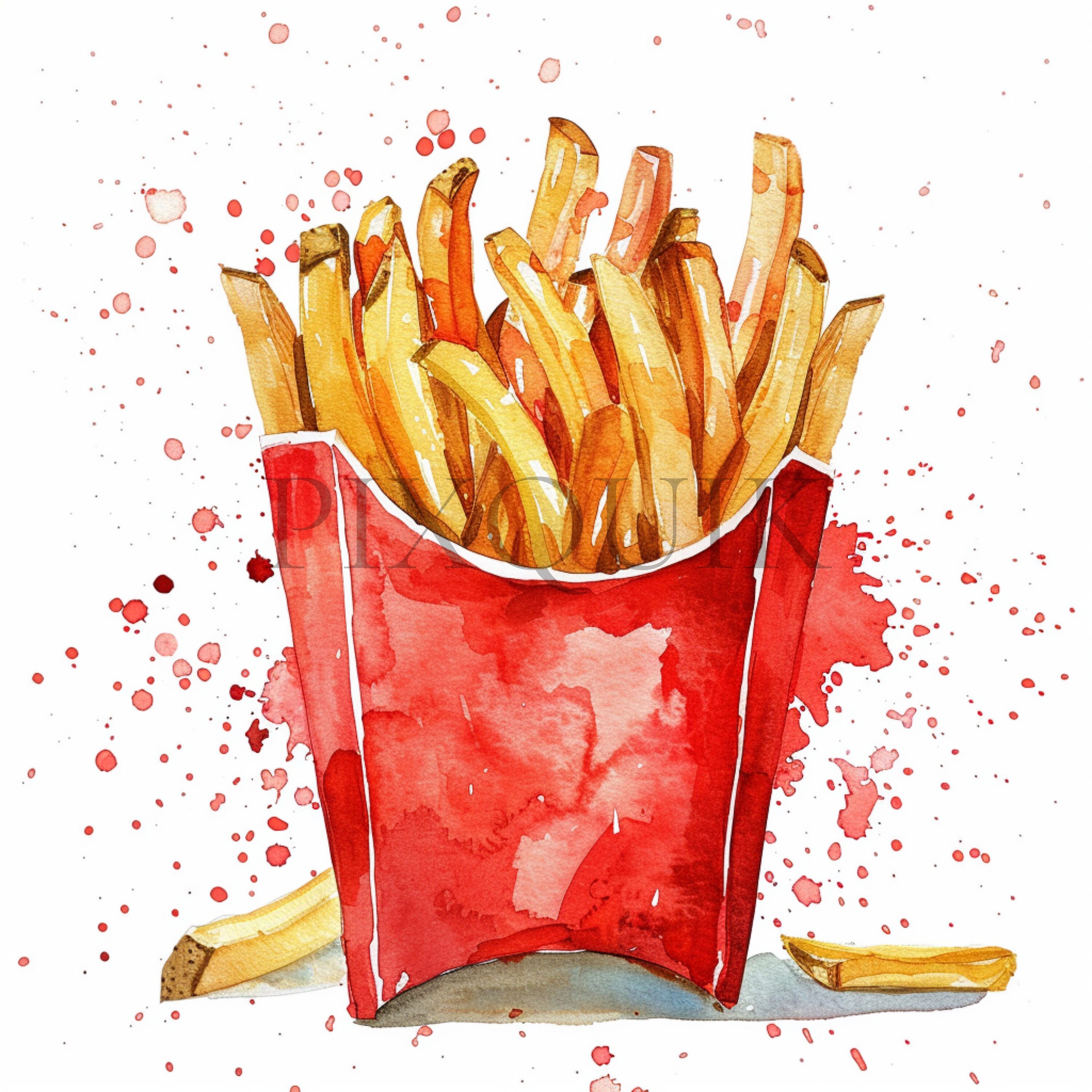 Watercolor French Fries Clipart 10 High Quality Jpgs Food Clipart Junk ...