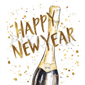 New Year Champagne Bottle Clipart | Gold Highlights, 2025 (JPG) - Etsy