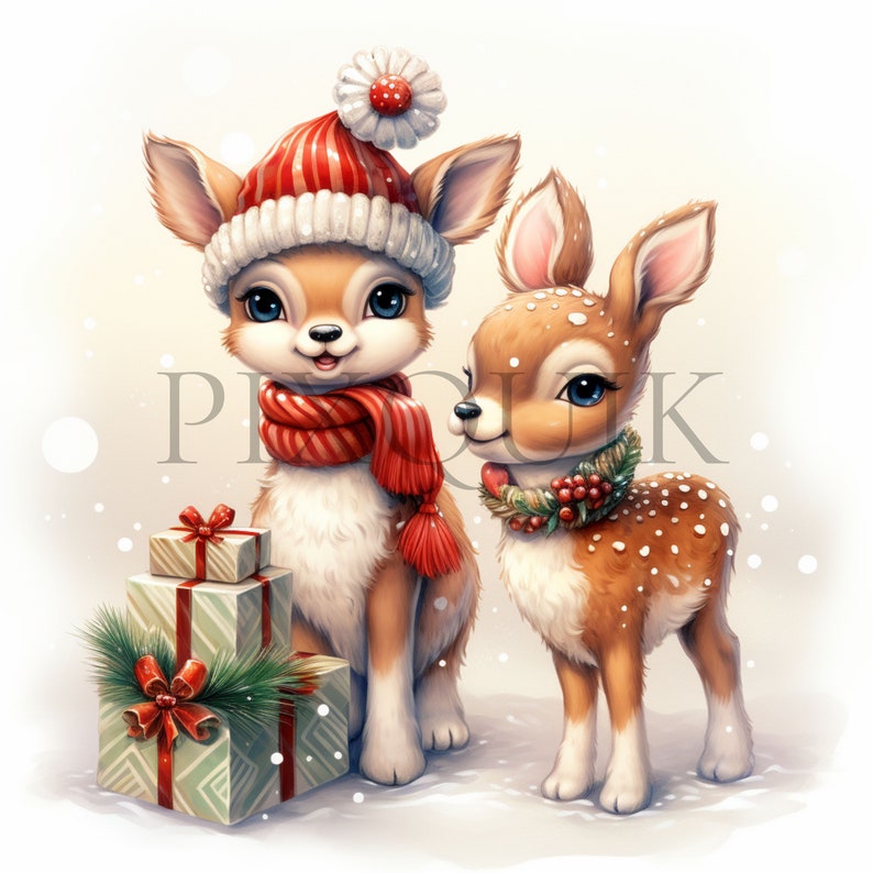 Christmas Fawn Clipart | Holiday Deer Illustration (digital Download ...