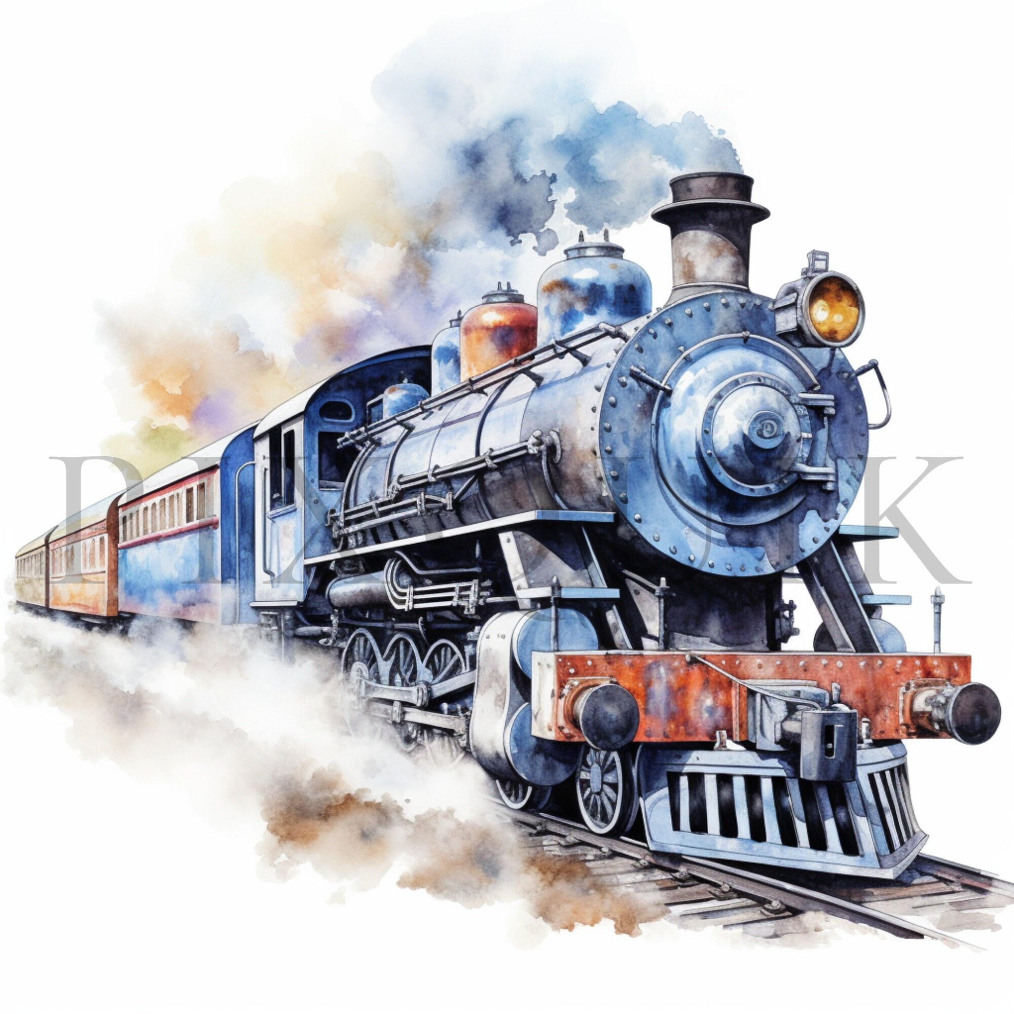 Watercolor Steam Train Clipart Train Clipart 10 High Quality Jpgs ...