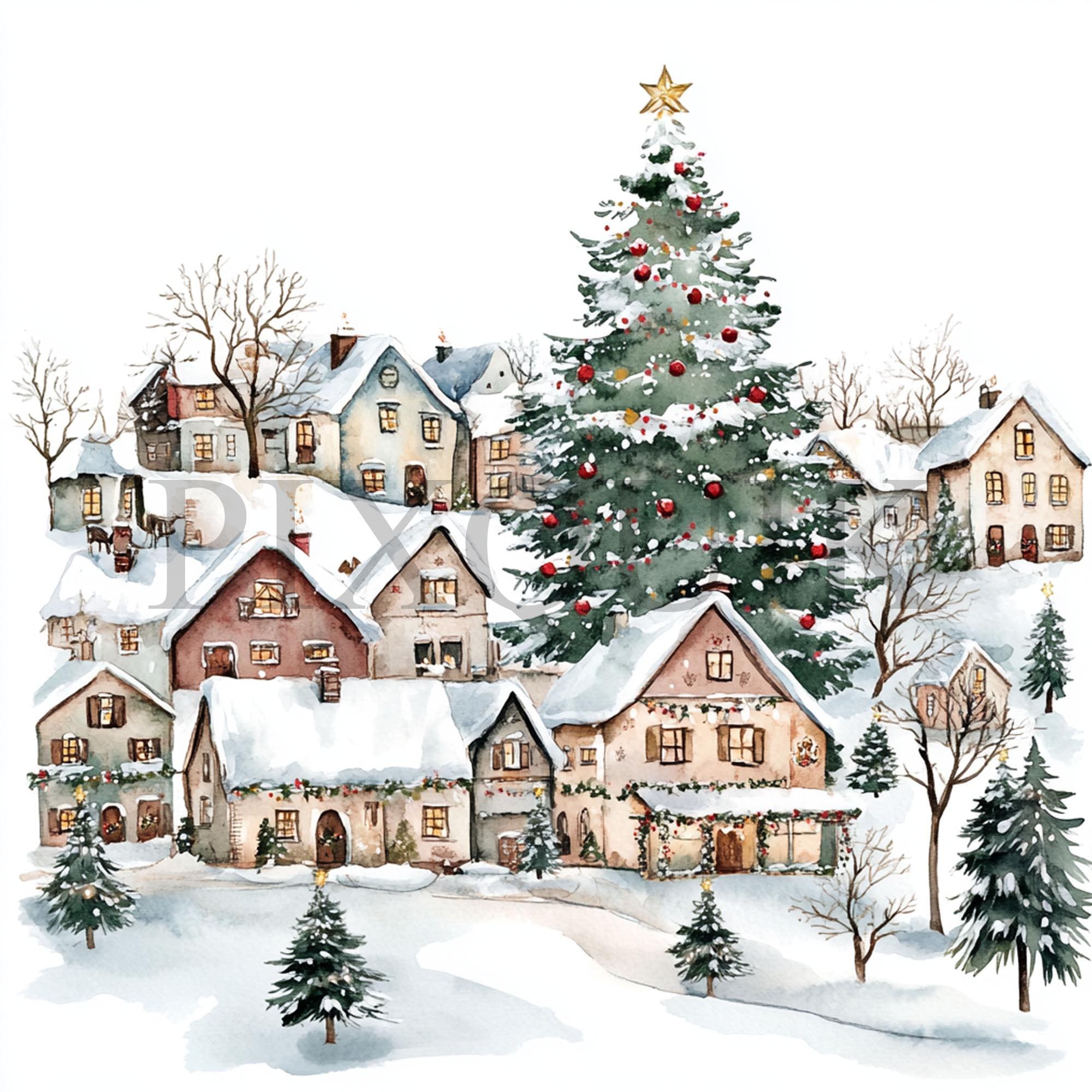 Vintage Christmas Village Clipart 10 High Quality Jpg's and PNG Holiday ...