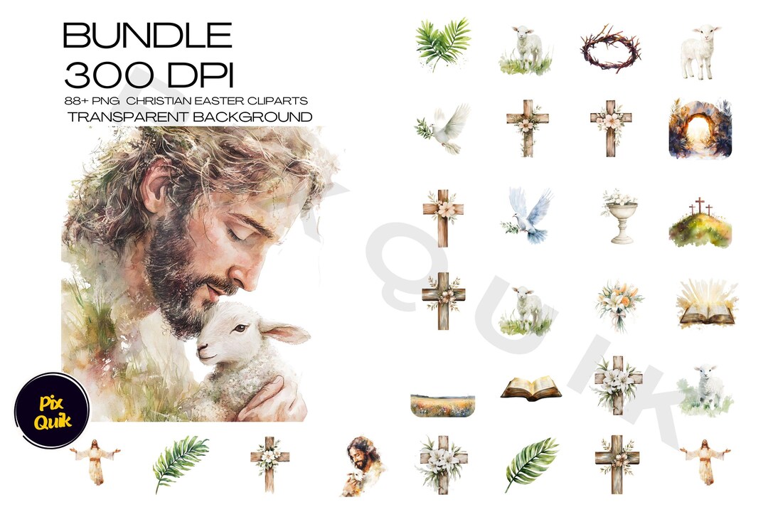 Christian Easter Clipart, Religious Easter Art, Cross, Lamb, Jesus ...