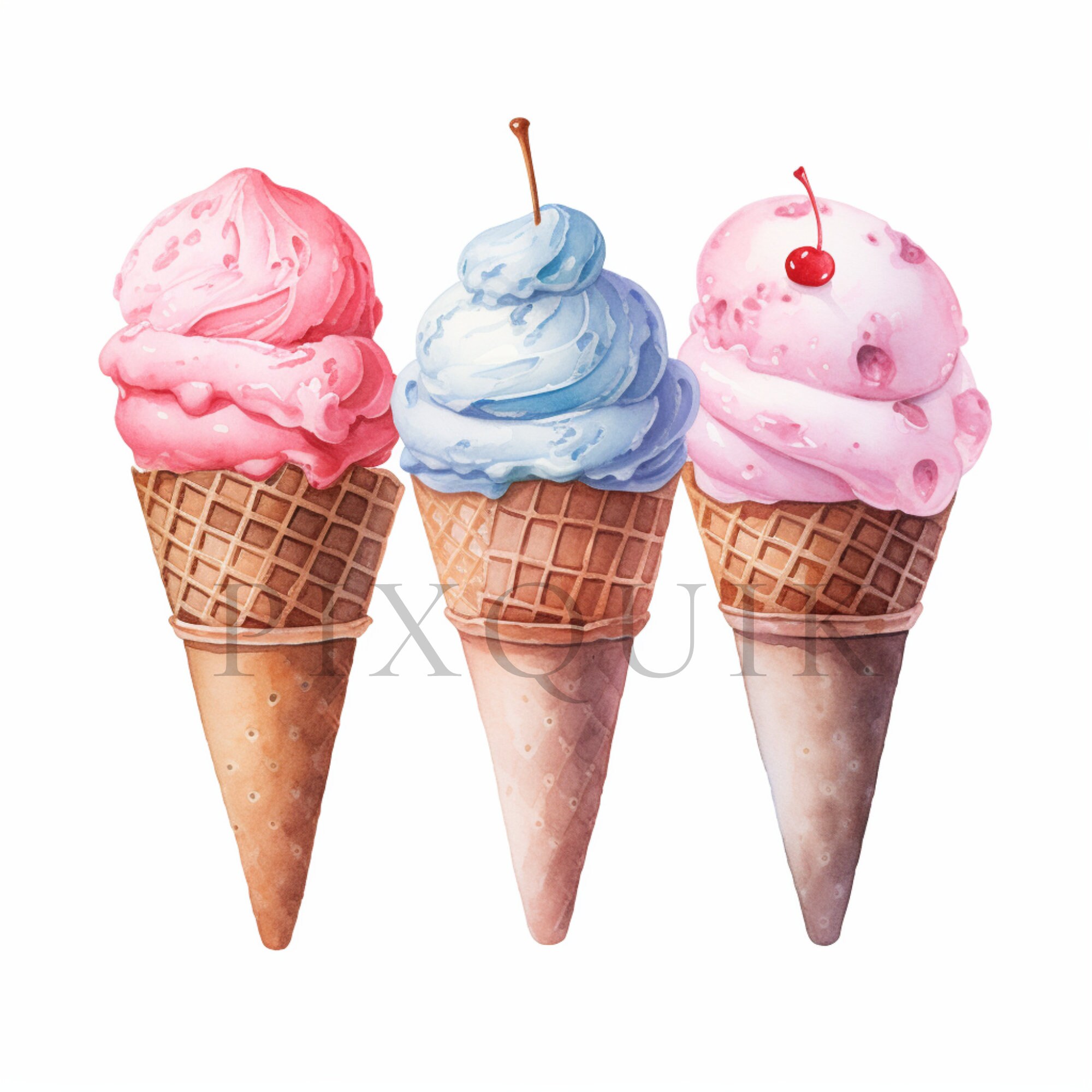 Watercolor Ice Cream Clipart | 10 High Quality Jpgs | Digital Download ...