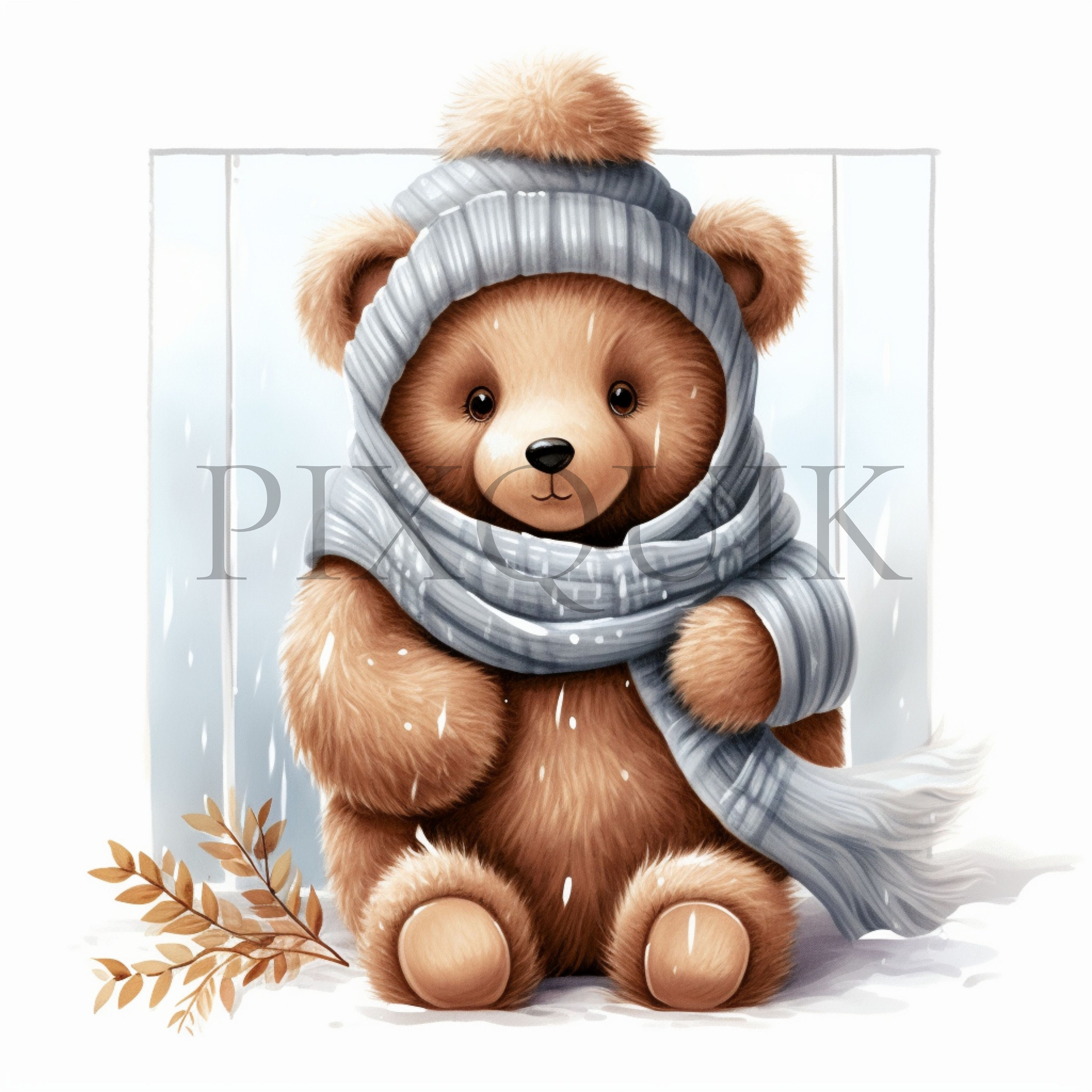 Winter Teddy Bear Clipart | Cozy Scarf, Nursery Art (digital Download ...