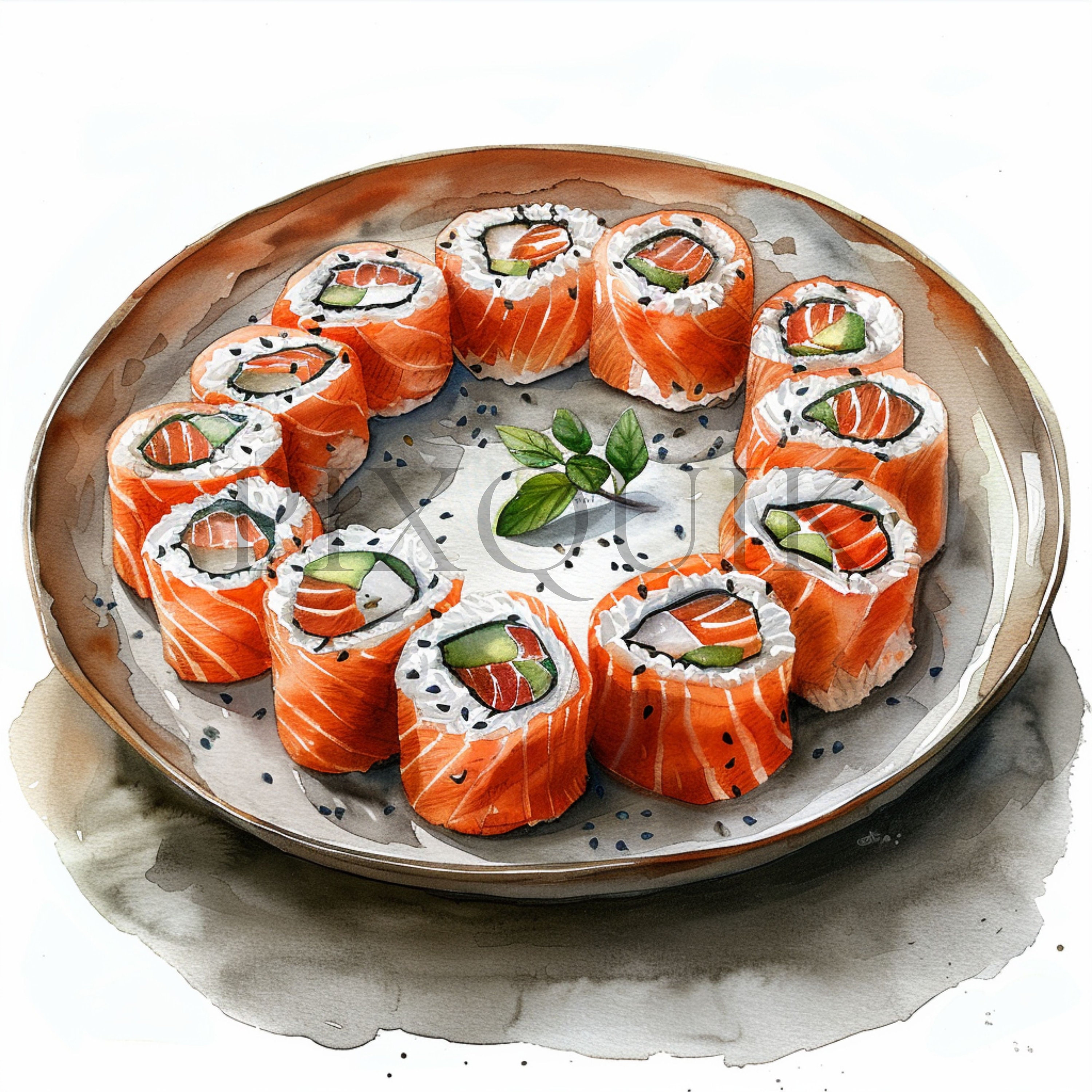Watercolor Sushi Clipart | Japanese Food Illustrations (10 Jpgs) - Etsy