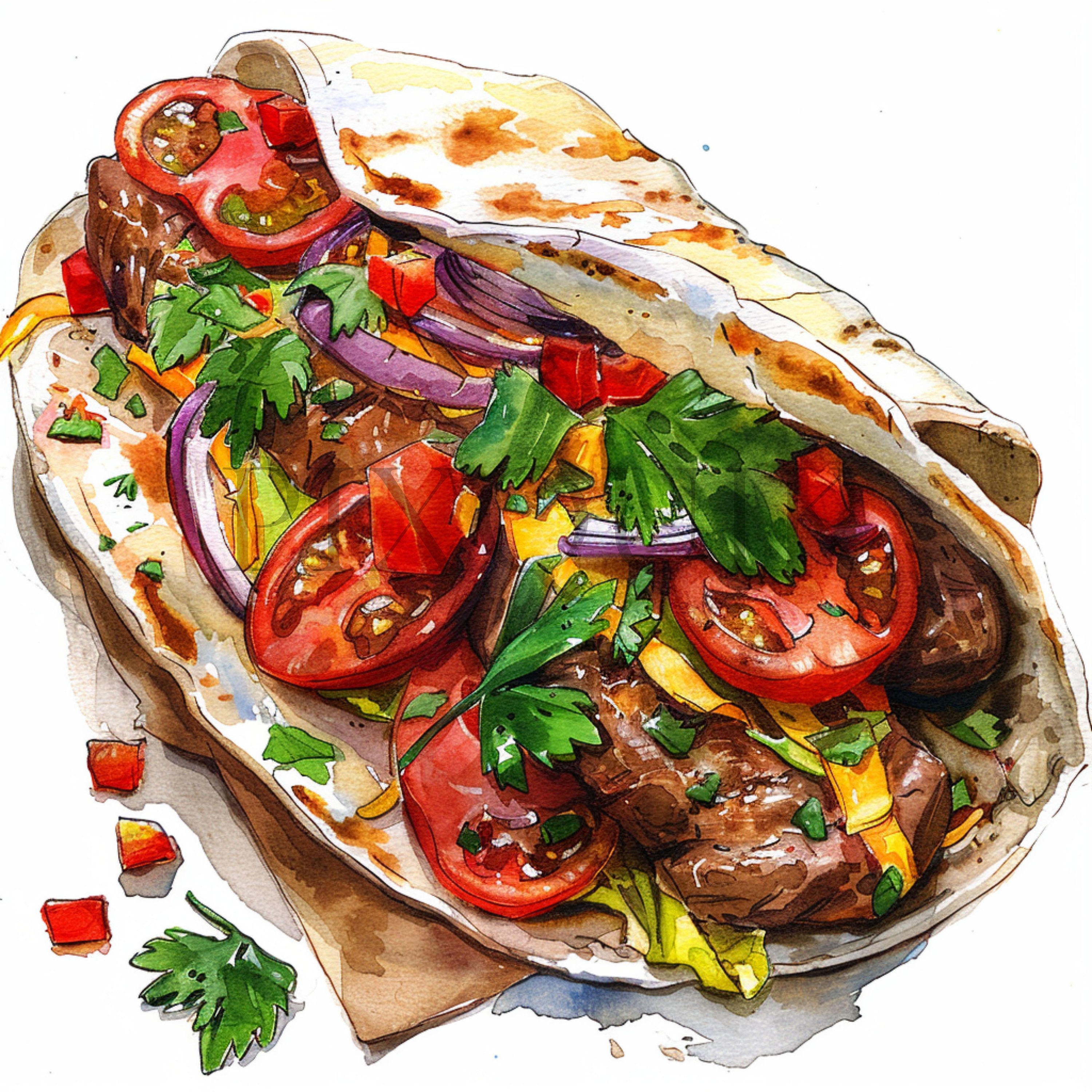 Watercolor Kebab Clipart Shish Kebab Food Clipart Watercolor Clipart ...