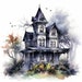 Watercolor Haunted House Clipart | Spooky Halloween Illustration ...