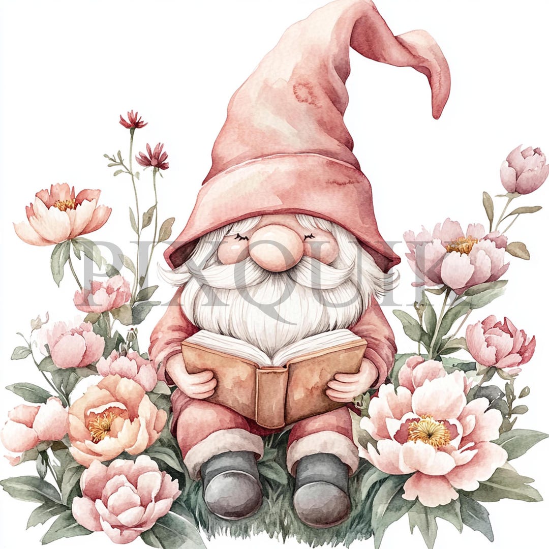 Floral Gnome Clipart: Watercolor Flower Art (JPG & PNG Files) - Etsy