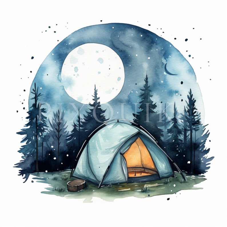 Watercolor Camping Clipart 12 High Quality Jpgs Digital Download Camper ...