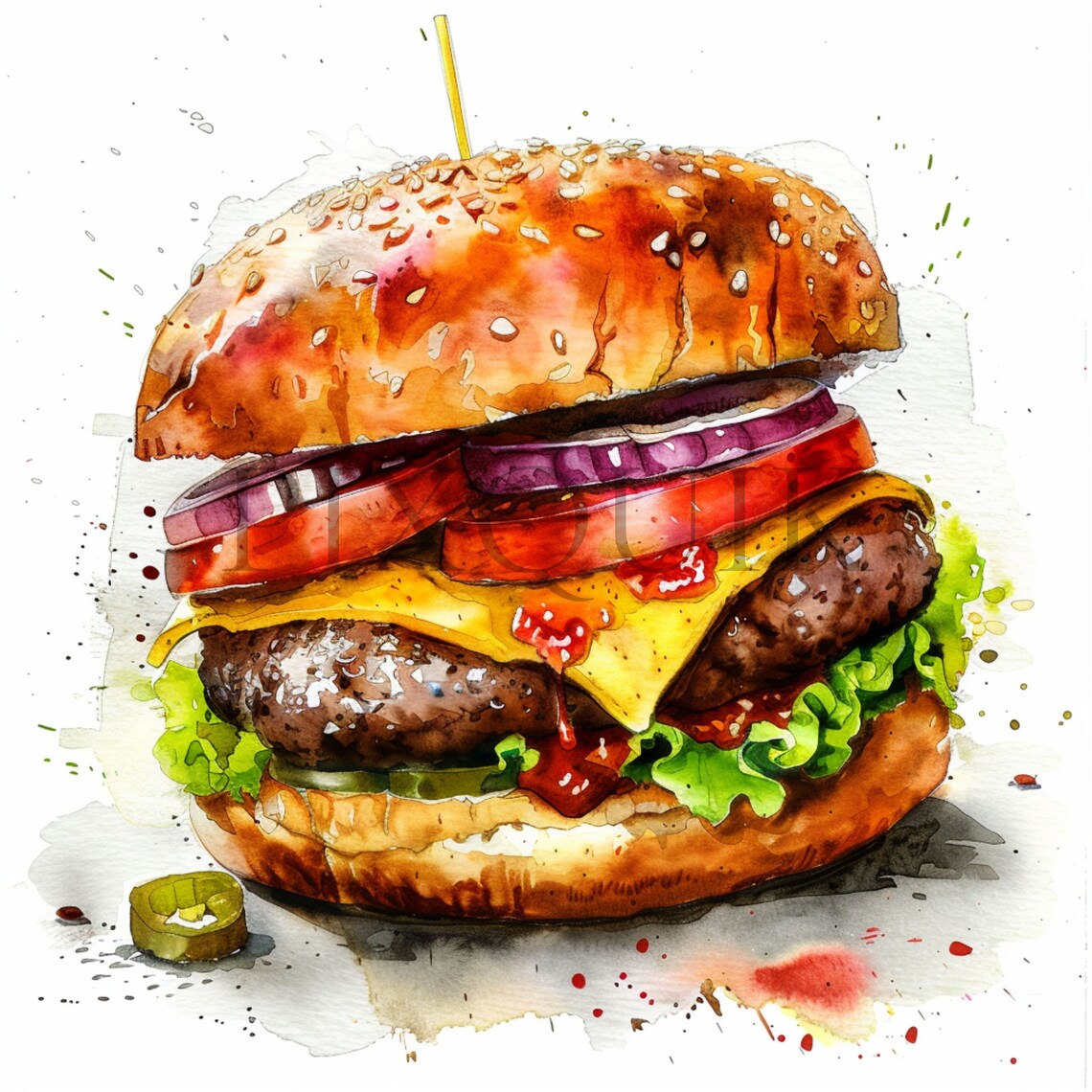 Watercolor Burger Clipart | High-quality Jpgs, Food Illustration ...
