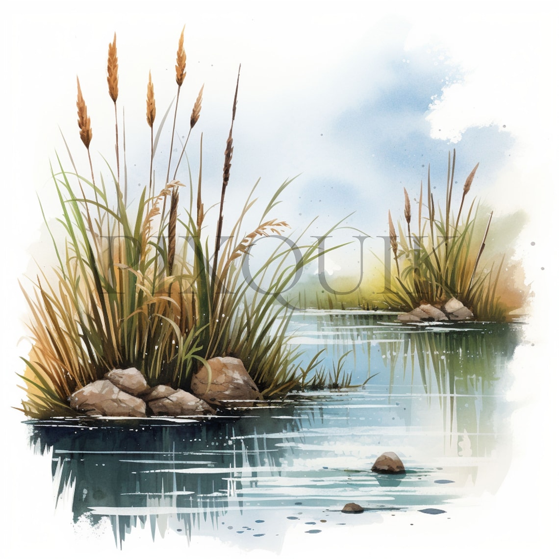 Cattails and Reeds in Water Pond Clipart 10 High Quality JPG commercial ...