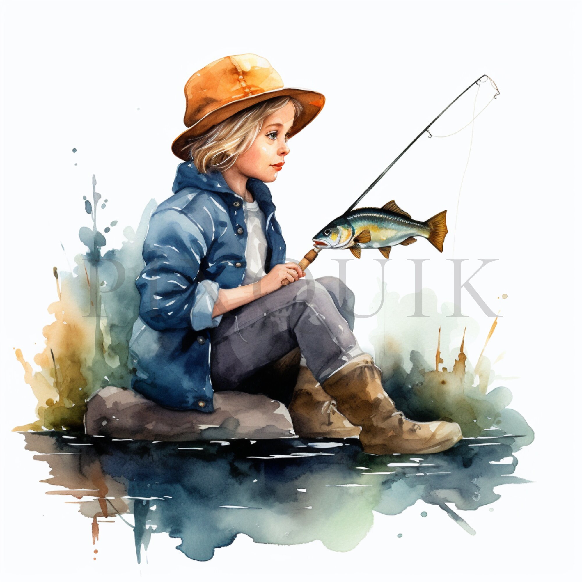 Fishing Clipart 10 High Quality Jpgs Watercolor Fishing Digital Clipart ...